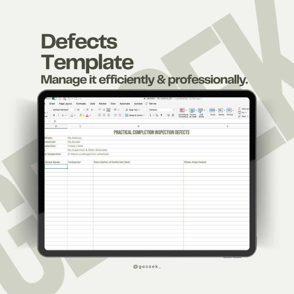 Practical Completion Inspection (PCI) Checklist – GECSEK