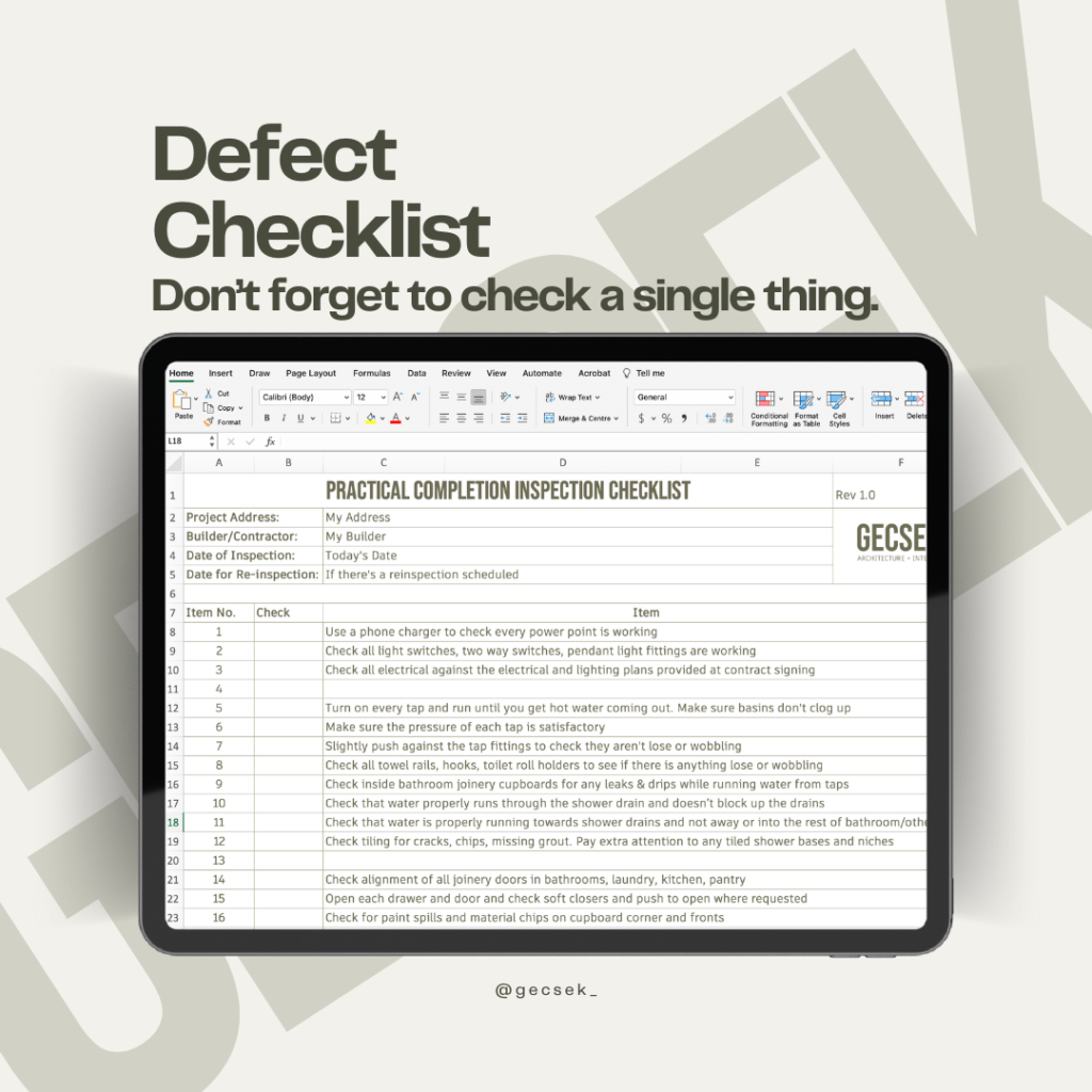 Practical Completion Inspection (PCI) Checklist – GECSEK